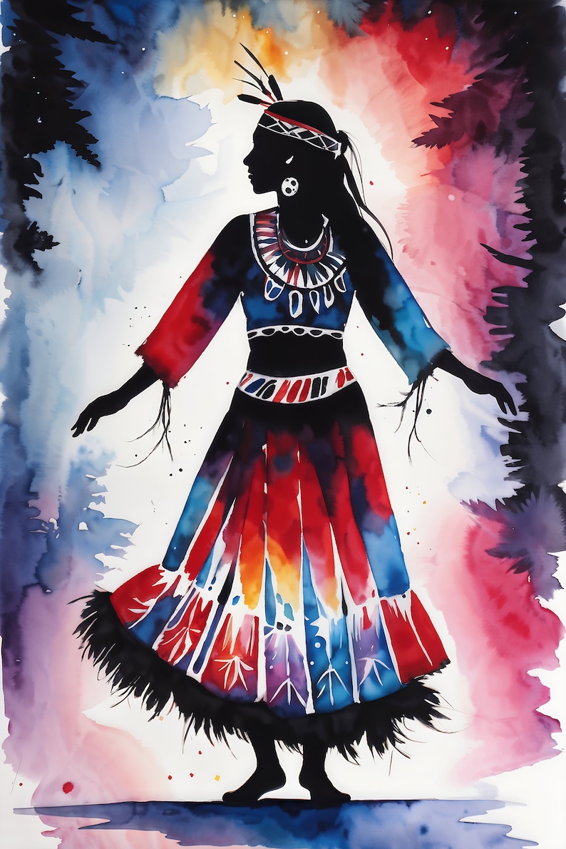 Set of 4 Ojibwe Jingle Dancers Watercolor Prints in Medicine Wheel ...