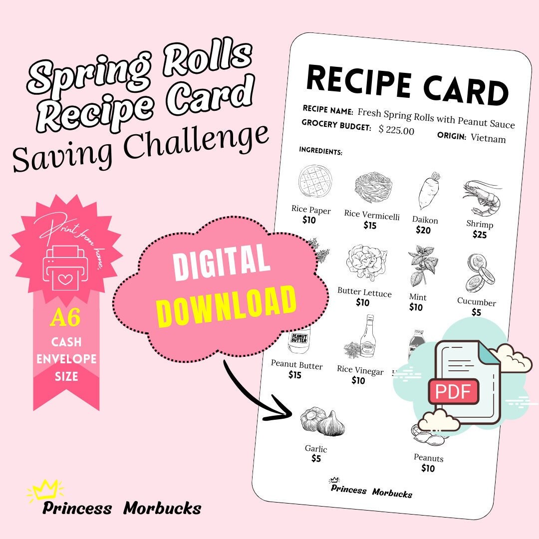 Fresh Spring Rolls Savings Challenge DIGITAL DOWNLOAD Printable Savings ...