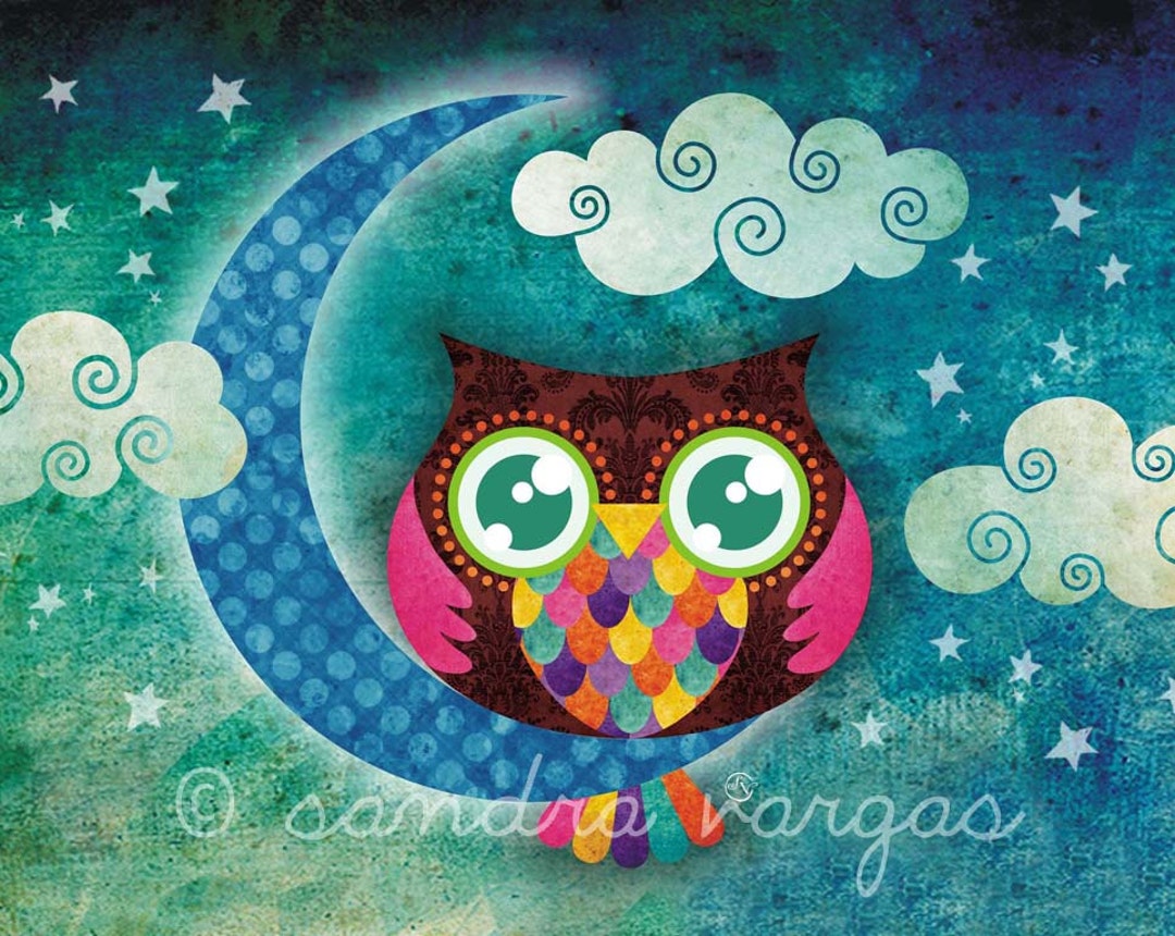 My Crescent Owl 8x10 Wall Art, Nursery Decor, Art Print, Colorful Owl ...