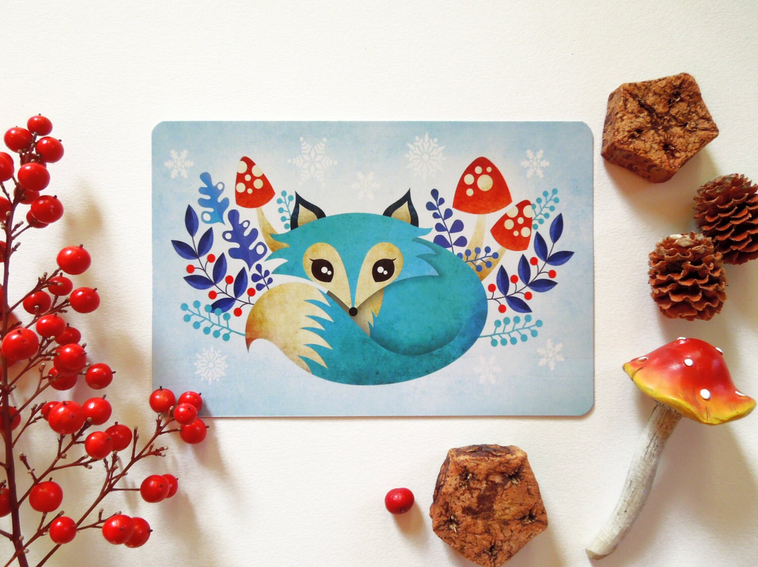 Winter Fox Postcard, Blue Fox, Whimsical Animals Limited Edition ...