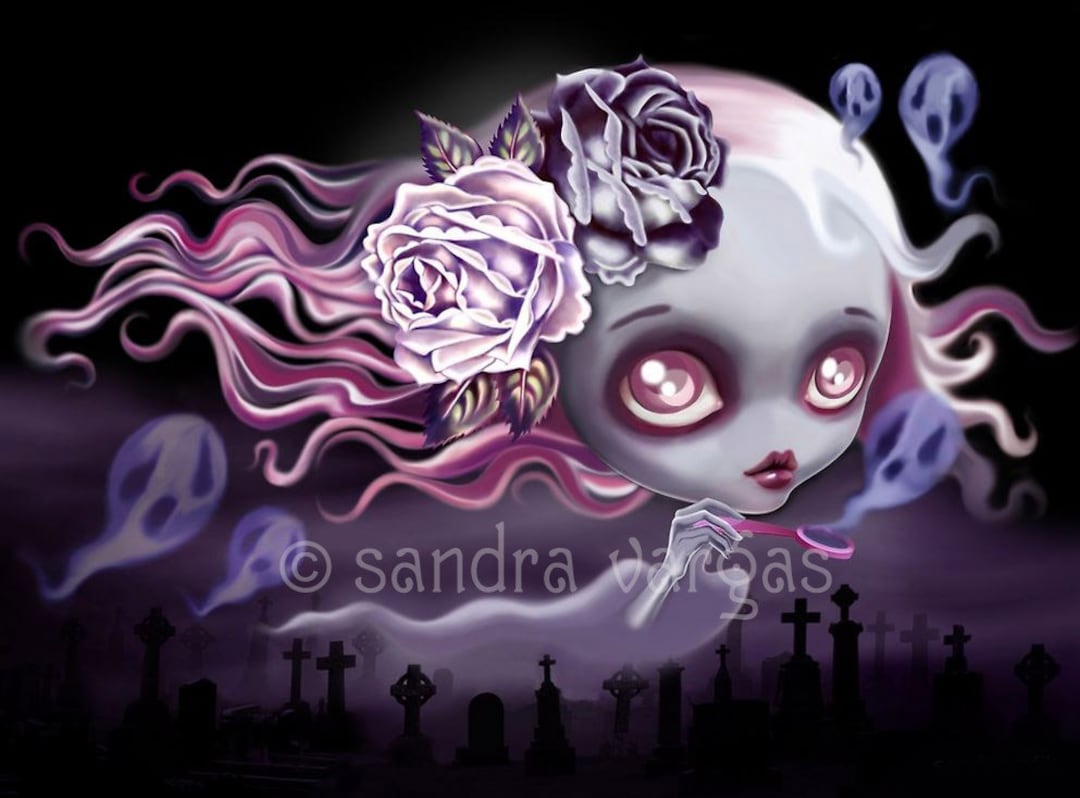 Ghostly Luna 8x10 Art Print, Spooky Cute Print, Ghost Girl, Halloween ...