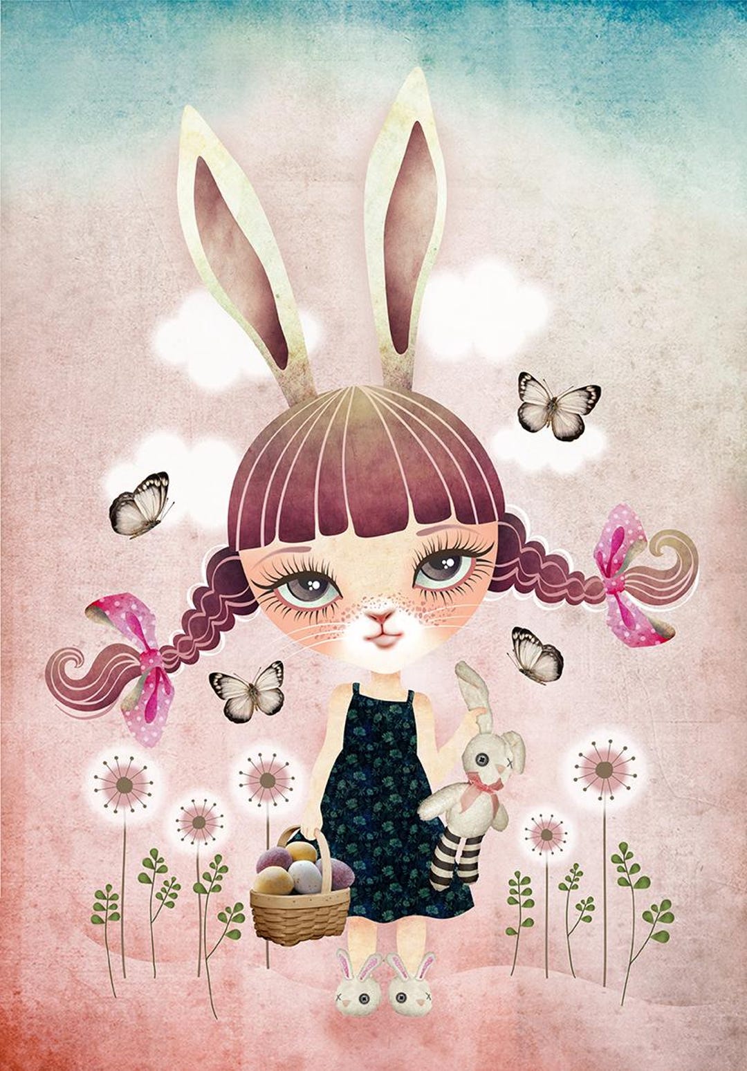 Sugar Bunny, Art Print by Sandra Vargas, Easter Bunny, Pastel Colors - Etsy
