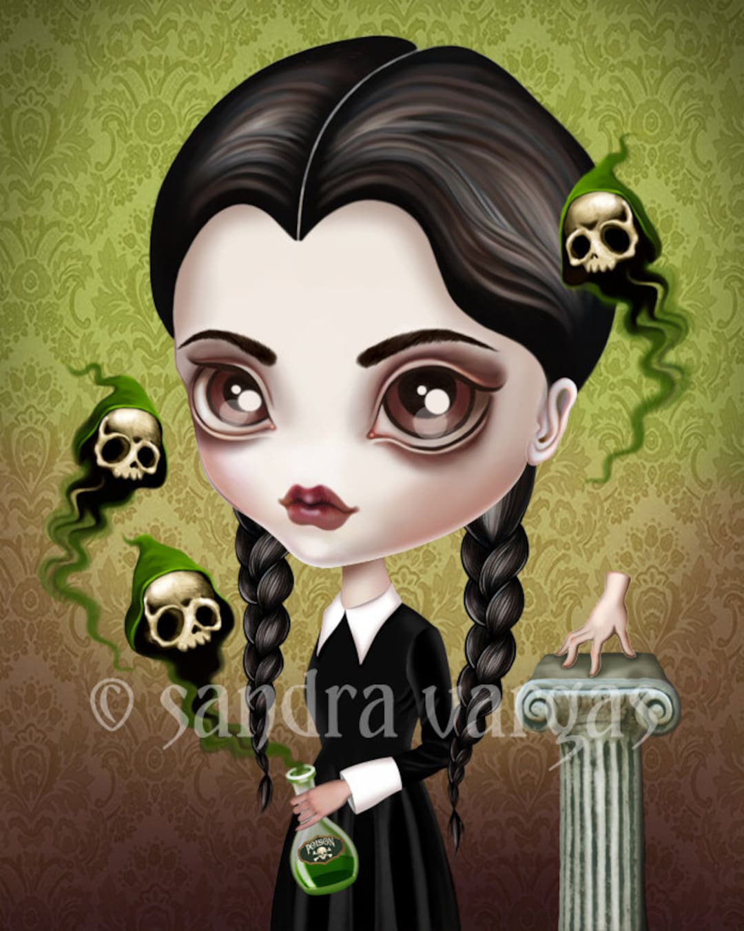 Be Afraid 8 X 10 Print Wednesday Addams Digital Illustration by Sandra ...