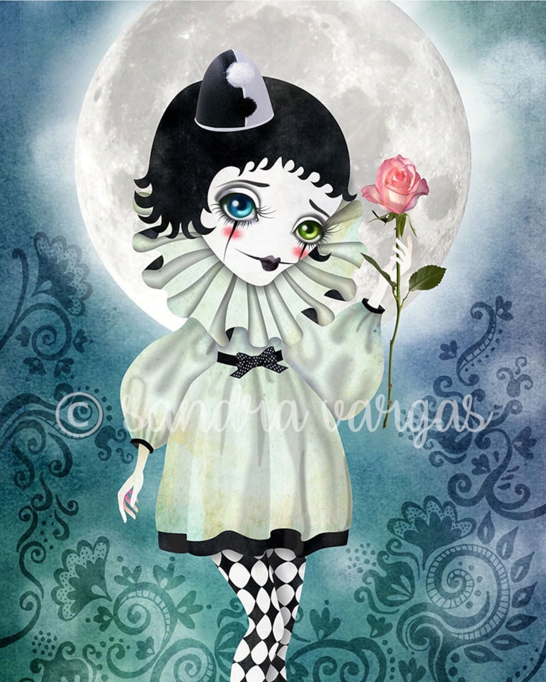Pierrette Under the Icy Moon, 8 X 10 Art Print, French Pierrot, Sad ...