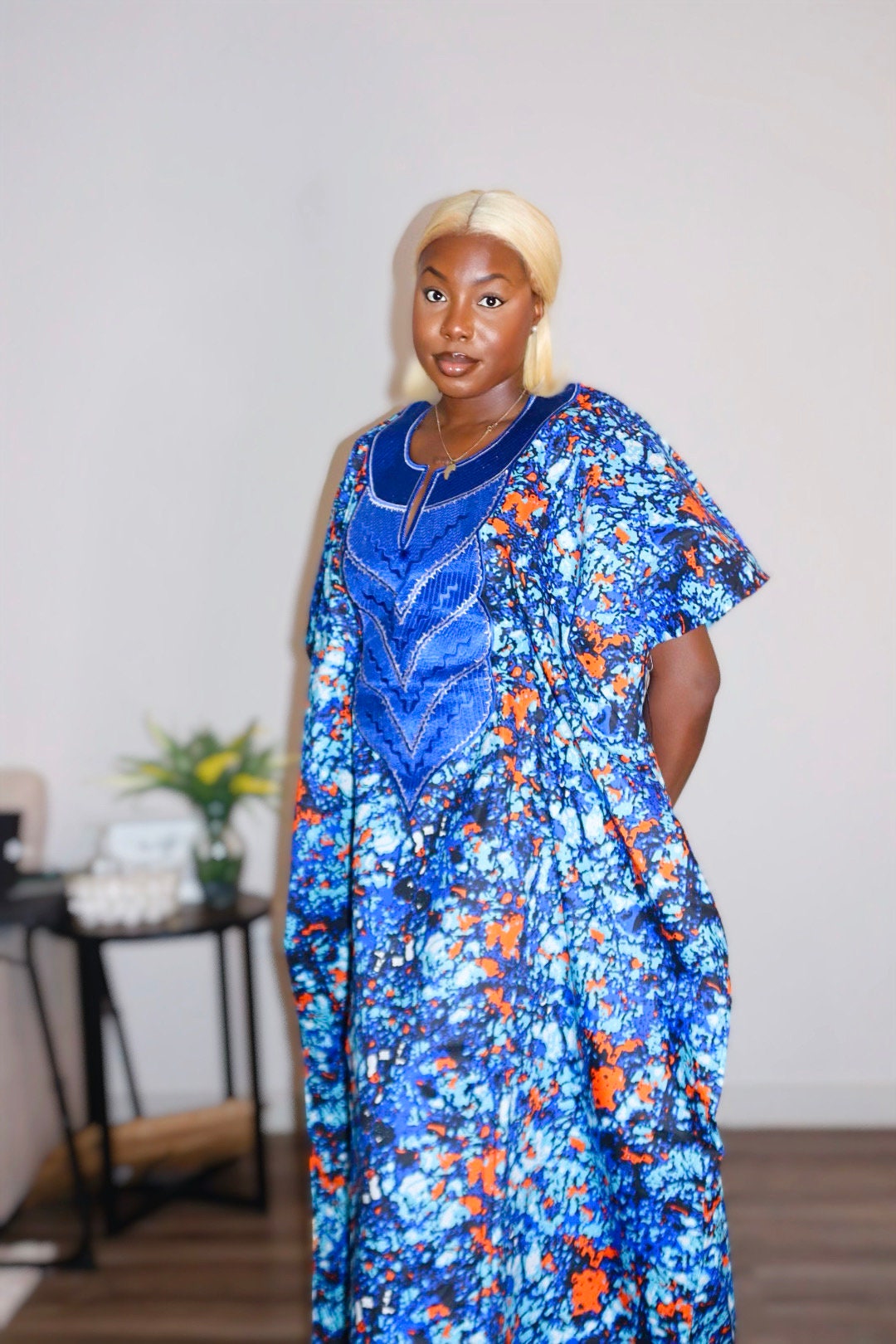 Handmade Ankara Bubu Gown: Embroidered African Print Kaftan With Head ...