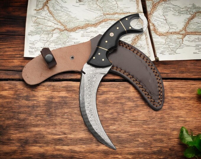 Custom Karambit Damascus Hunting Knife, Hand Forged Damascus Bowie ...
