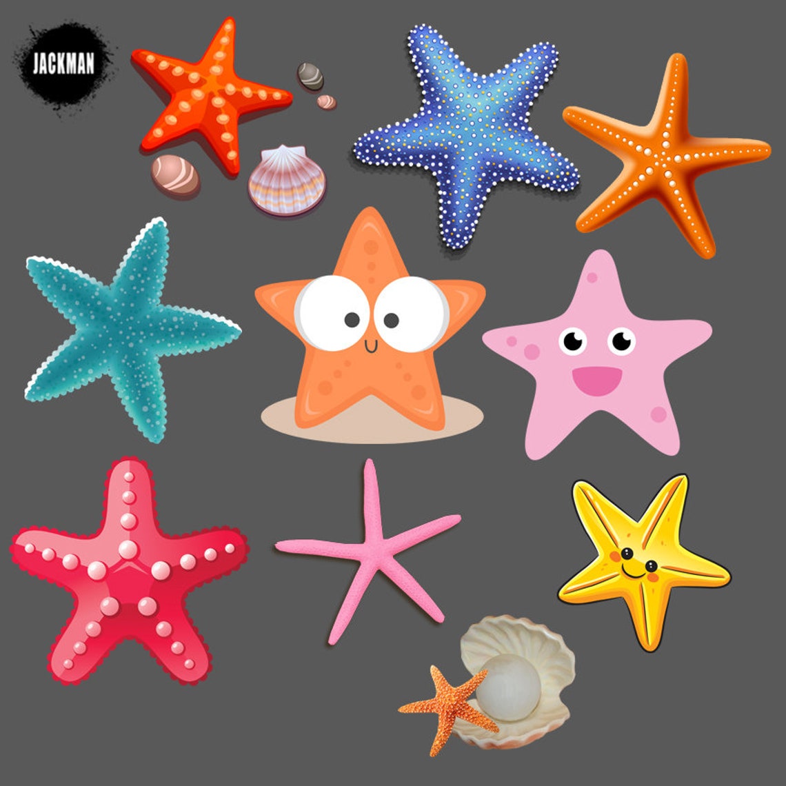 Starfish Clipart, Ocean Illustration, Digital Stickers (PNG, PSD) - Etsy
