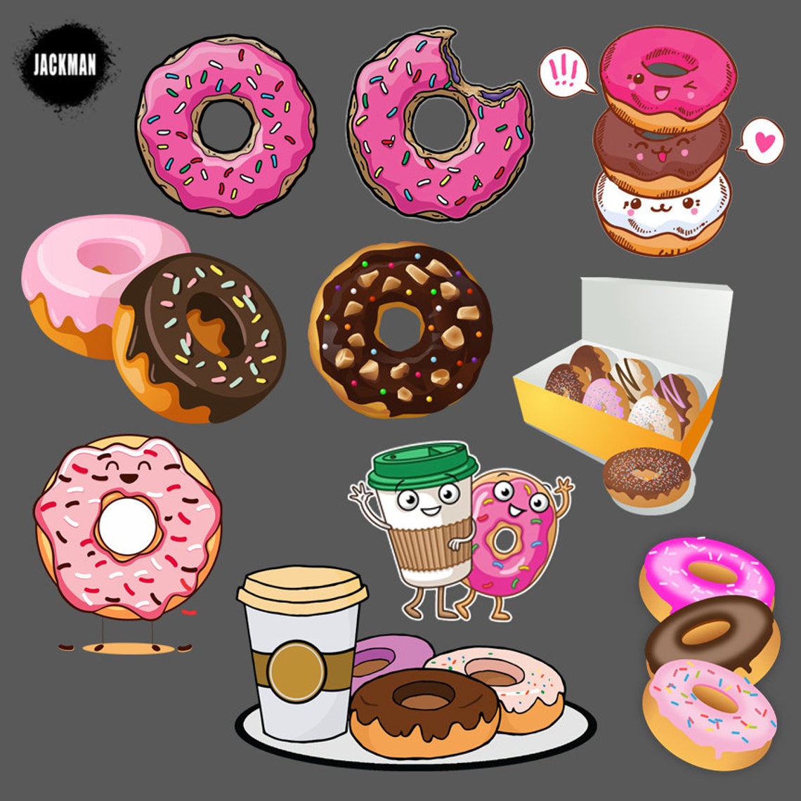 Donuts Cute Sticker Template, Digital Print, Printable, Svg, Png, Psd ...