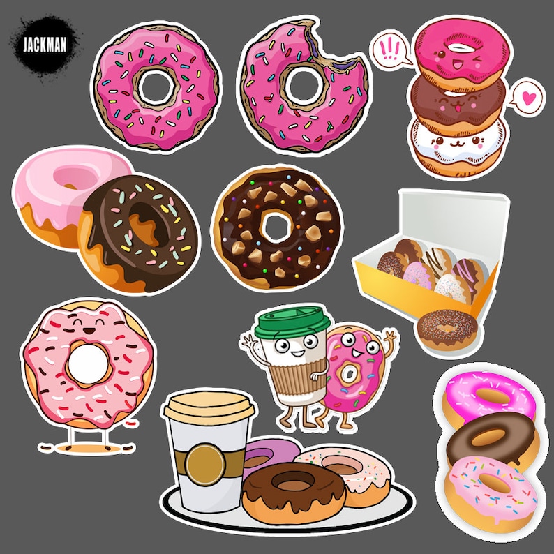 Donuts Cute Sticker Template, Digital Print, Printable, Svg, Png, Psd ...