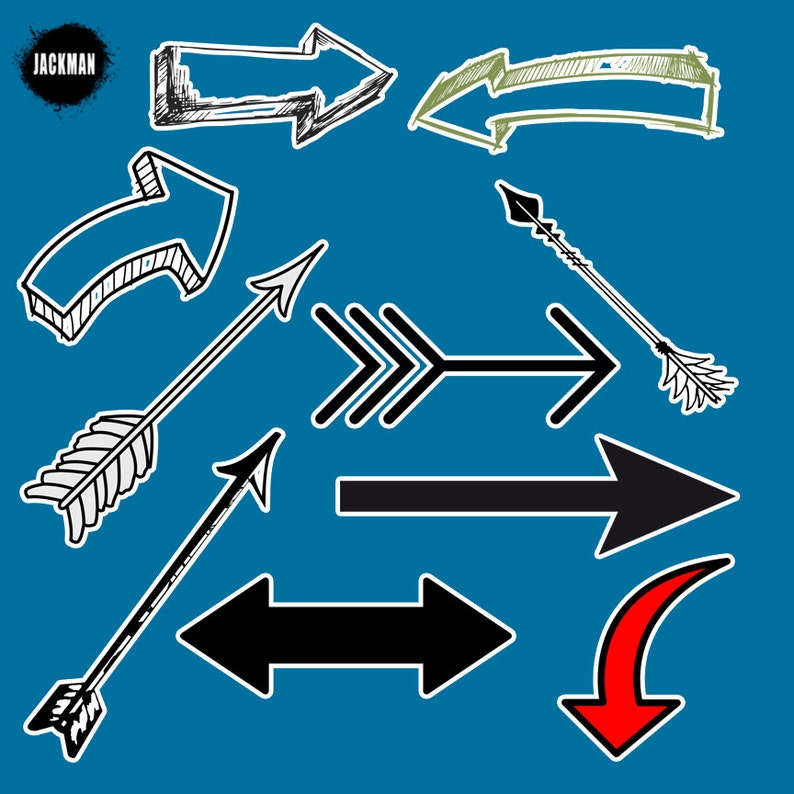 Arrow Outline Clipart, Black and White Graphics (PNG, PSD) - Etsy