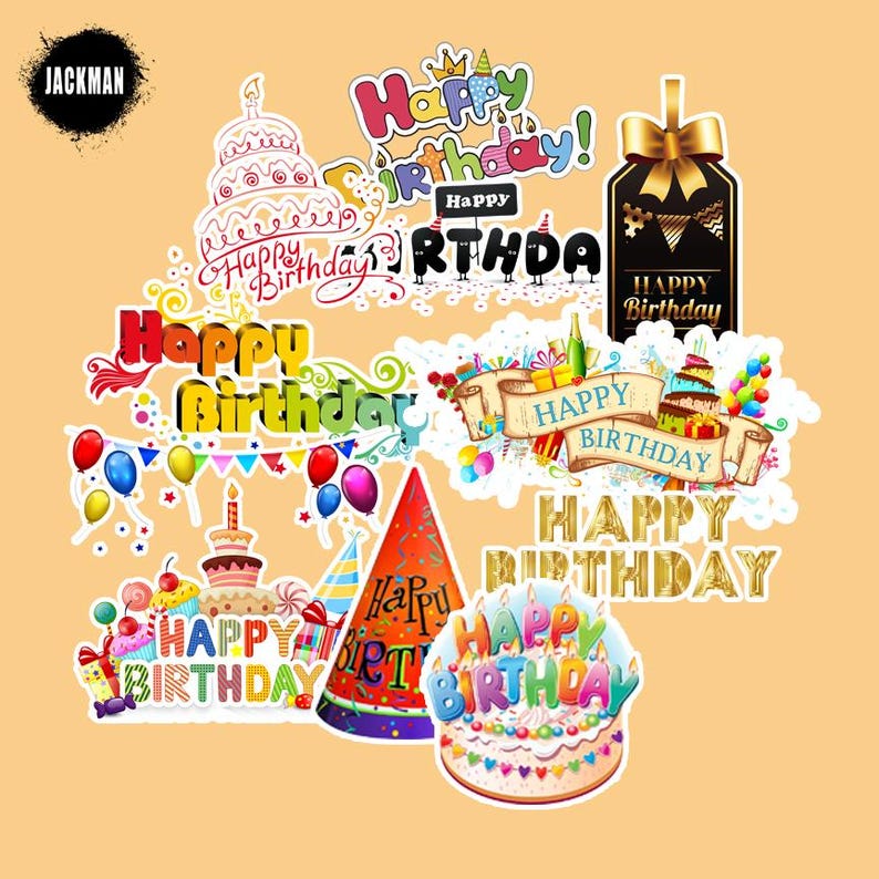 Happy Birthday Banner Layout Design, Clipart Sticker Print (digital ...