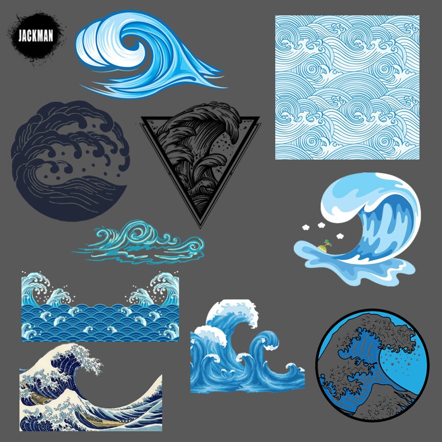 Waves Sea Beach Ocean Illustration, Digital Sticker Template, Digital ...