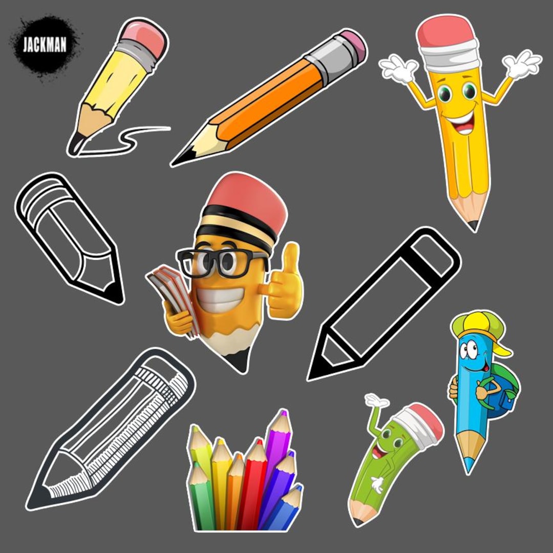 Pencil Clipart, Writer Pen Illustration, Sticker Template (PNG, PSD) - Etsy