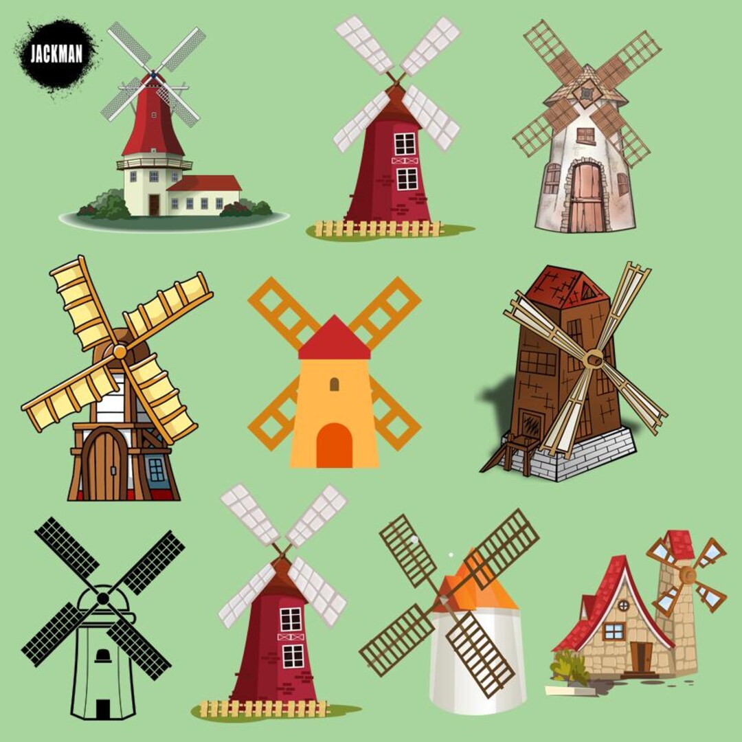 Windmill Illustration Farm Design Wind Air, Digital Template, Sticker ...