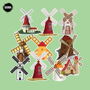 Windmill Illustration Farm Design Wind Air, Digital Template, Sticker ...