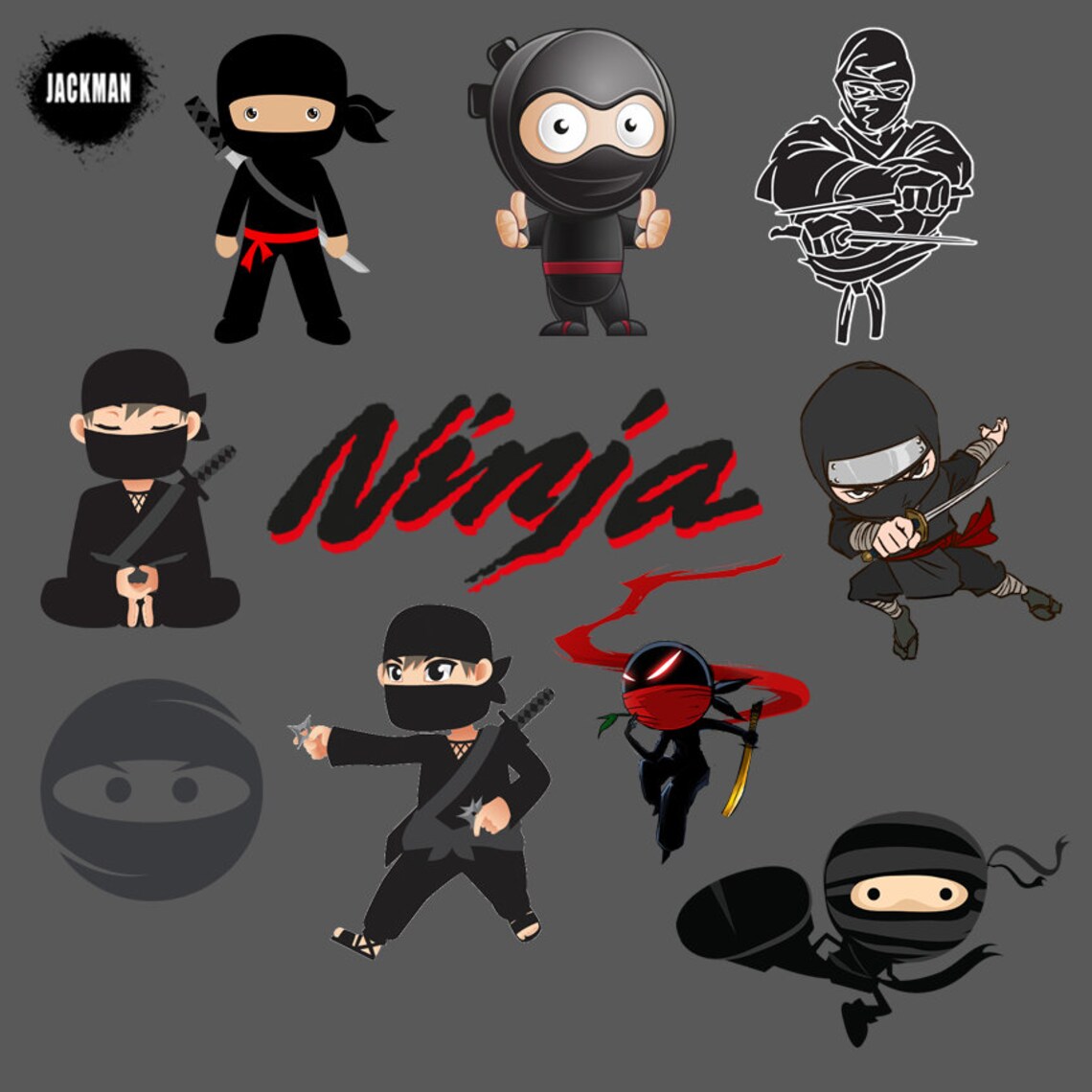 Digital Sticker Template Ninja Cute Chibi, Digital Print, Printable ...