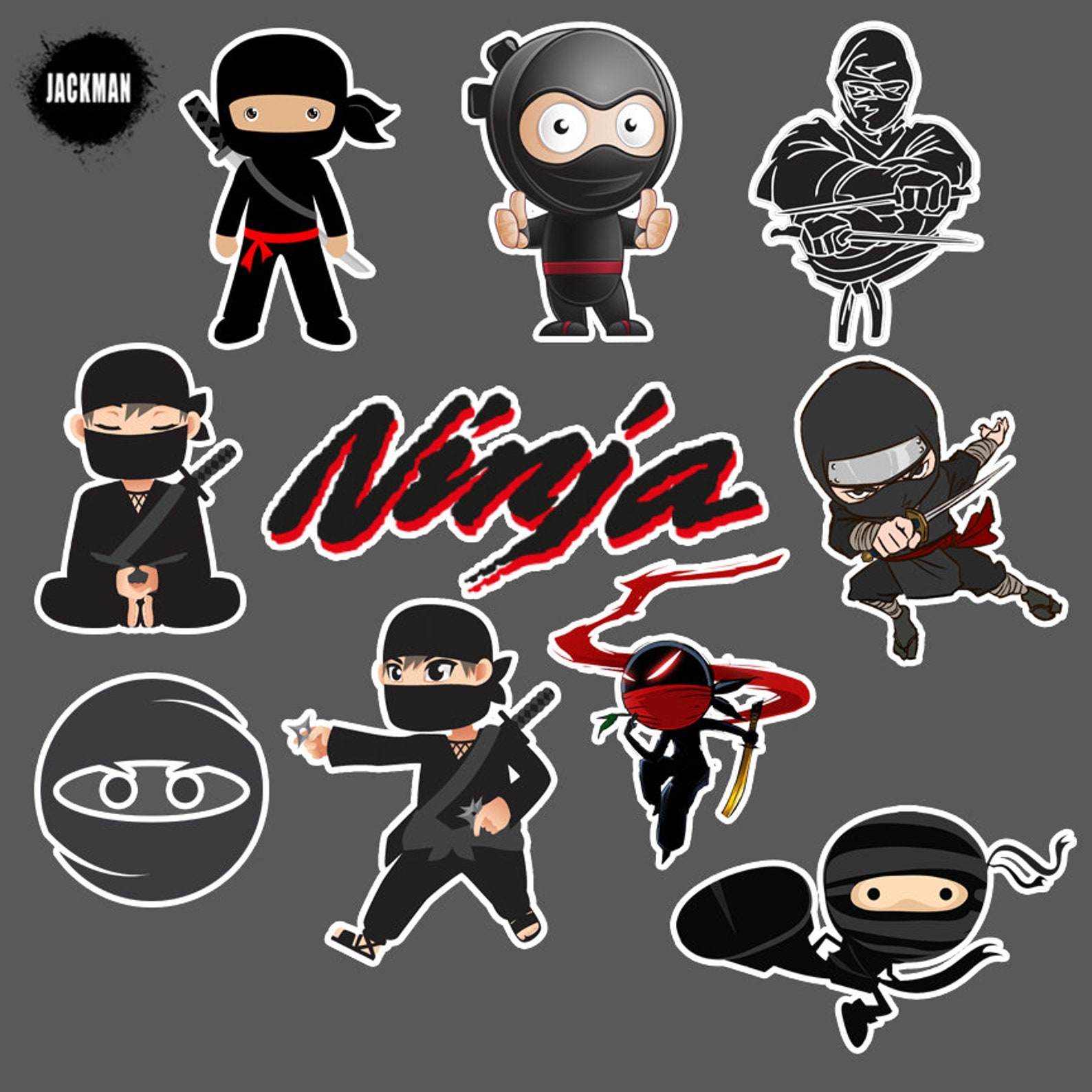 Digital Sticker Template Ninja Cute Chibi, Digital Print, Printable ...