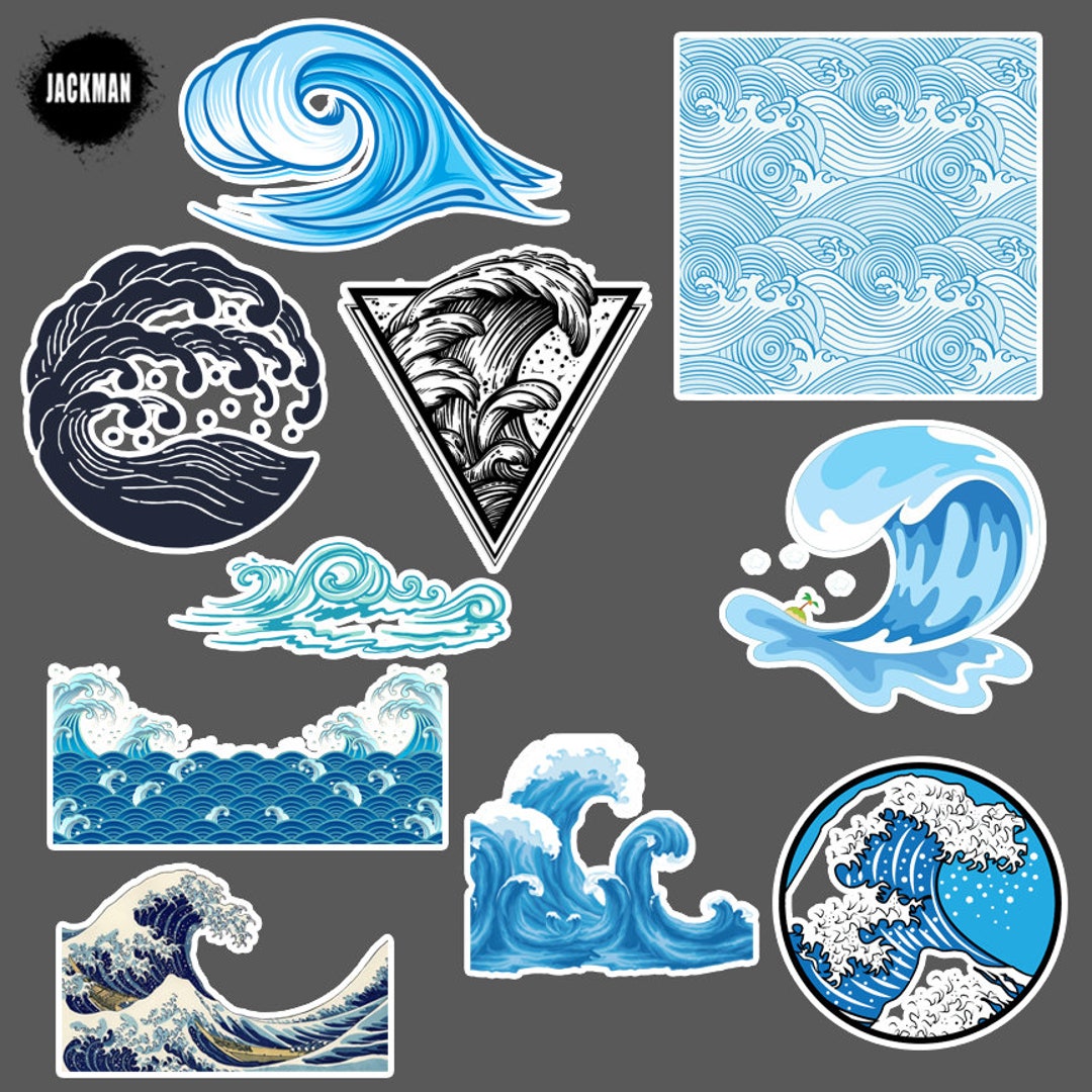 Waves Sea Beach Ocean Illustration, Digital Sticker Template, Digital ...