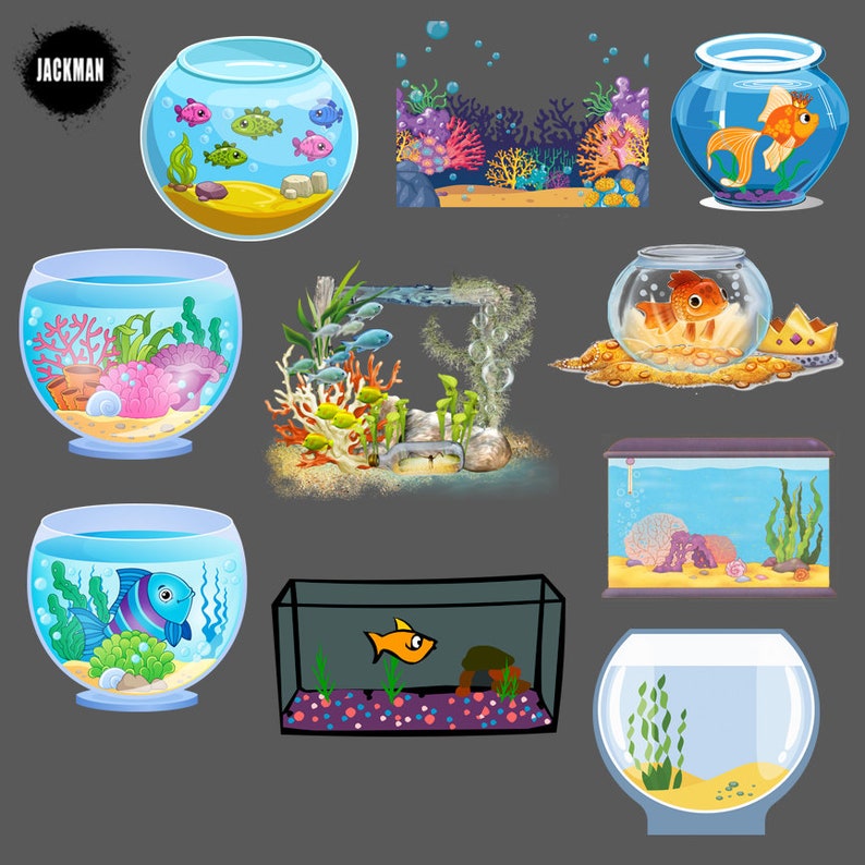 Aquarium Fish Sea Goldfish Illustration, Digital Sticker Template ...