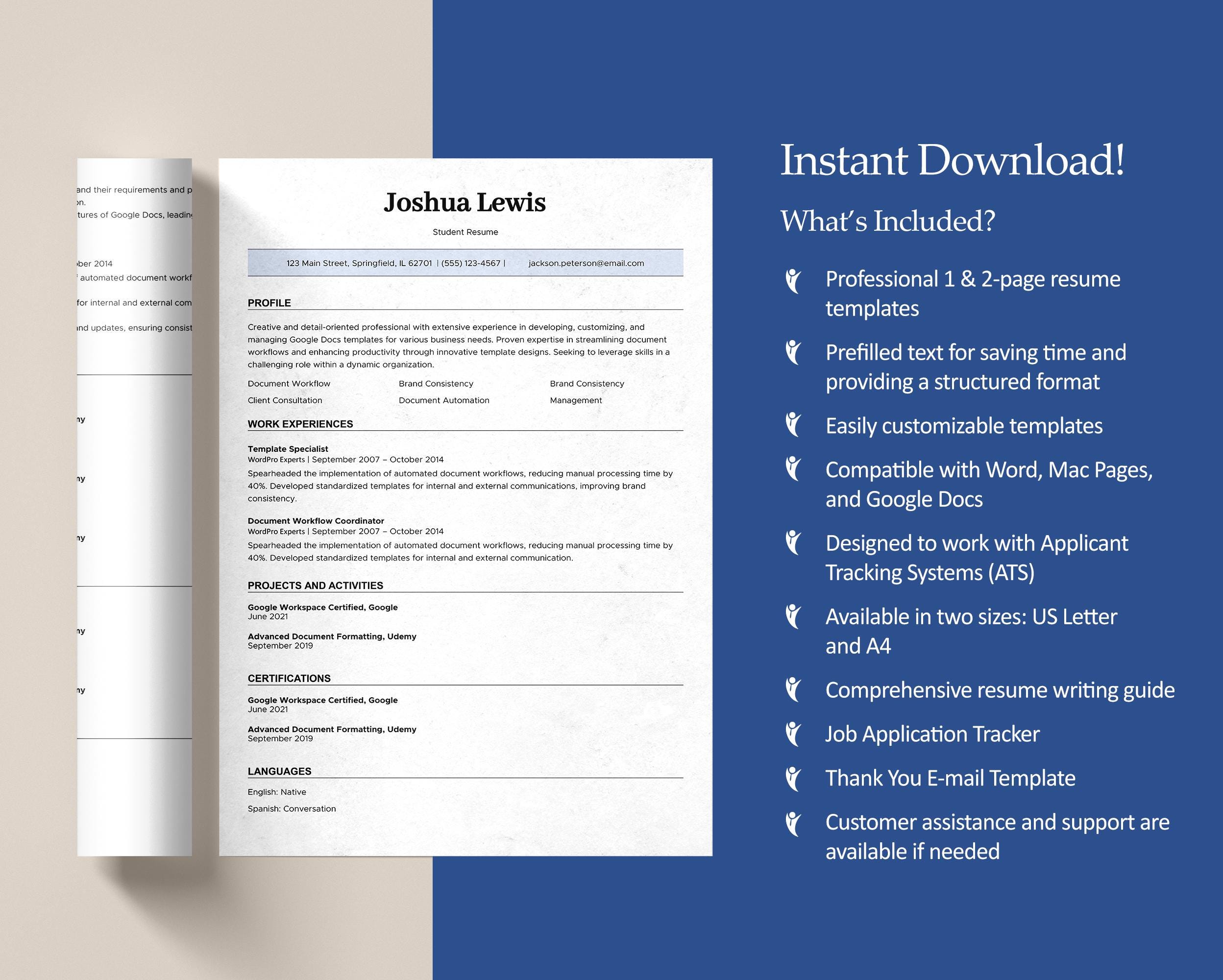 High School Student Resume Template Editable in Word, Google Docs ...