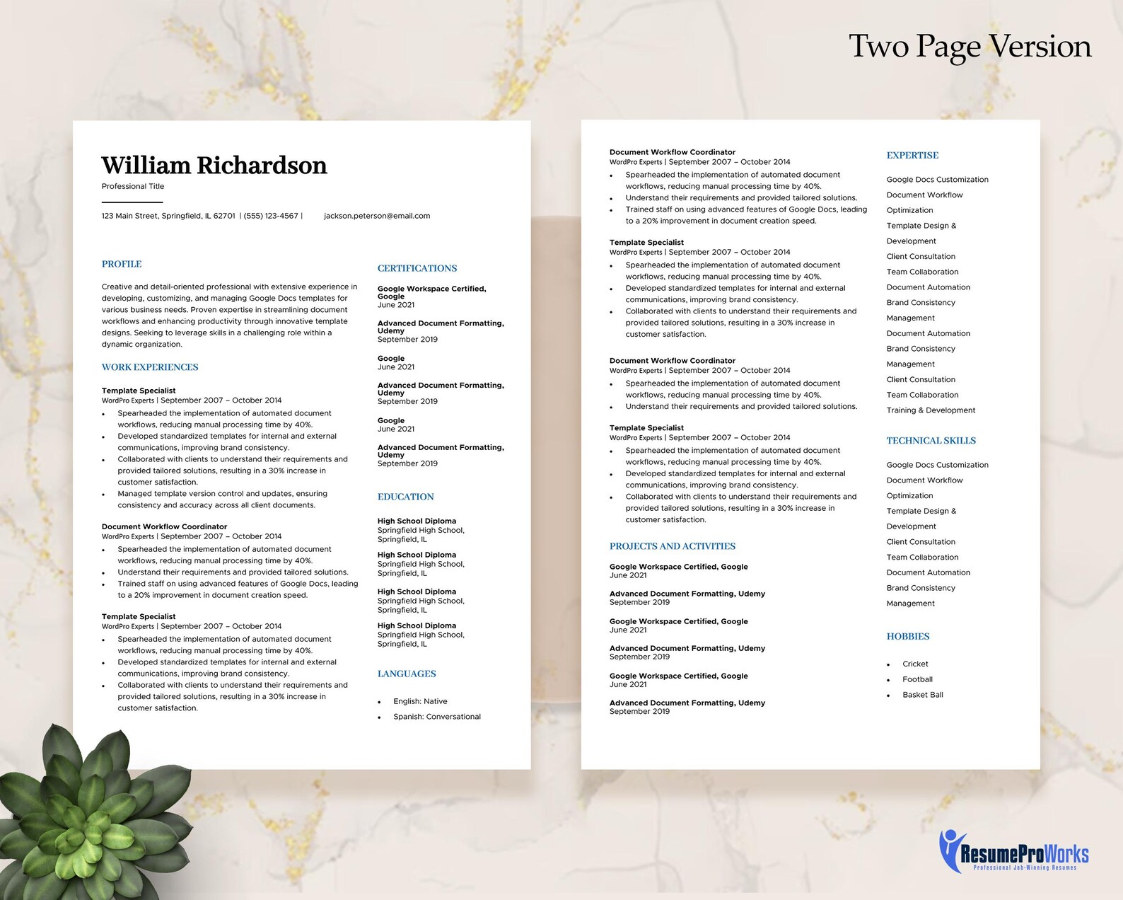 Server Resume Template | Editable in Word, Google Docs, Apple Pages ...