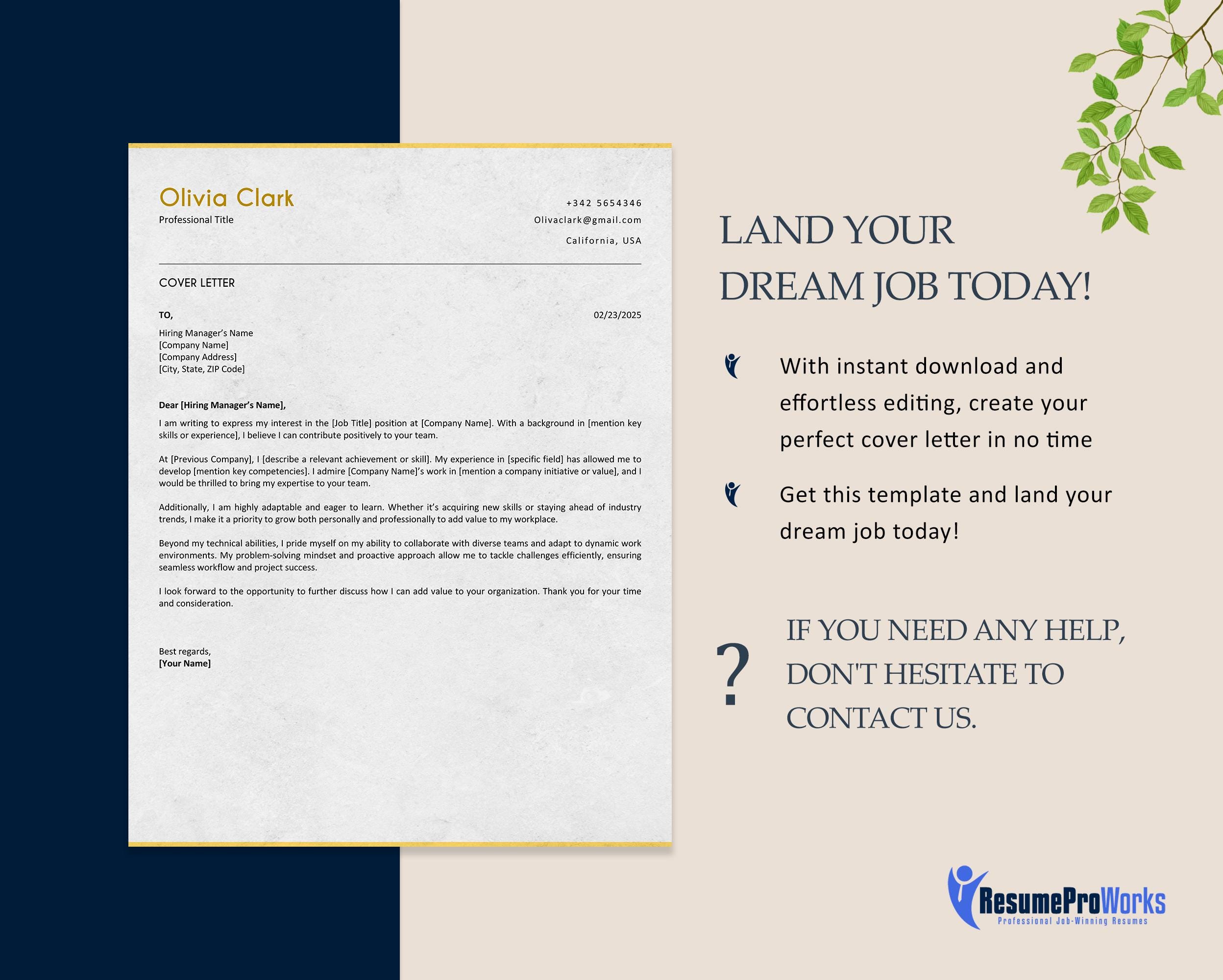 Teen Cover Letter Template for First Job, Easy to Edit and Use in Word ...