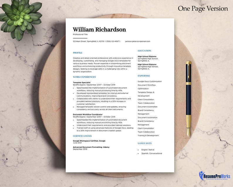 Server Resume Template | Editable in Word, Google Docs, Apple Pages ...