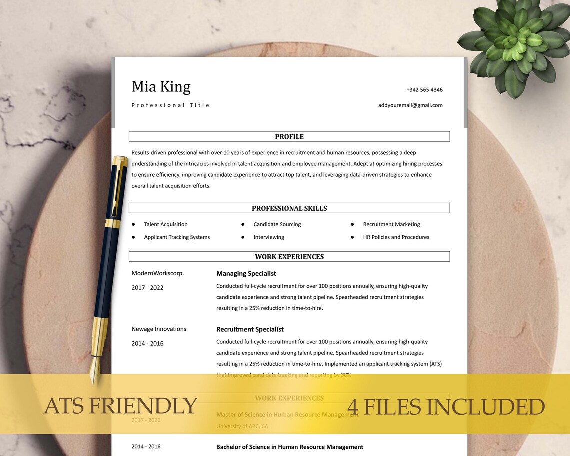 Modern Resume Template for MS Word, Mac Pages, Google Docs Professional ...