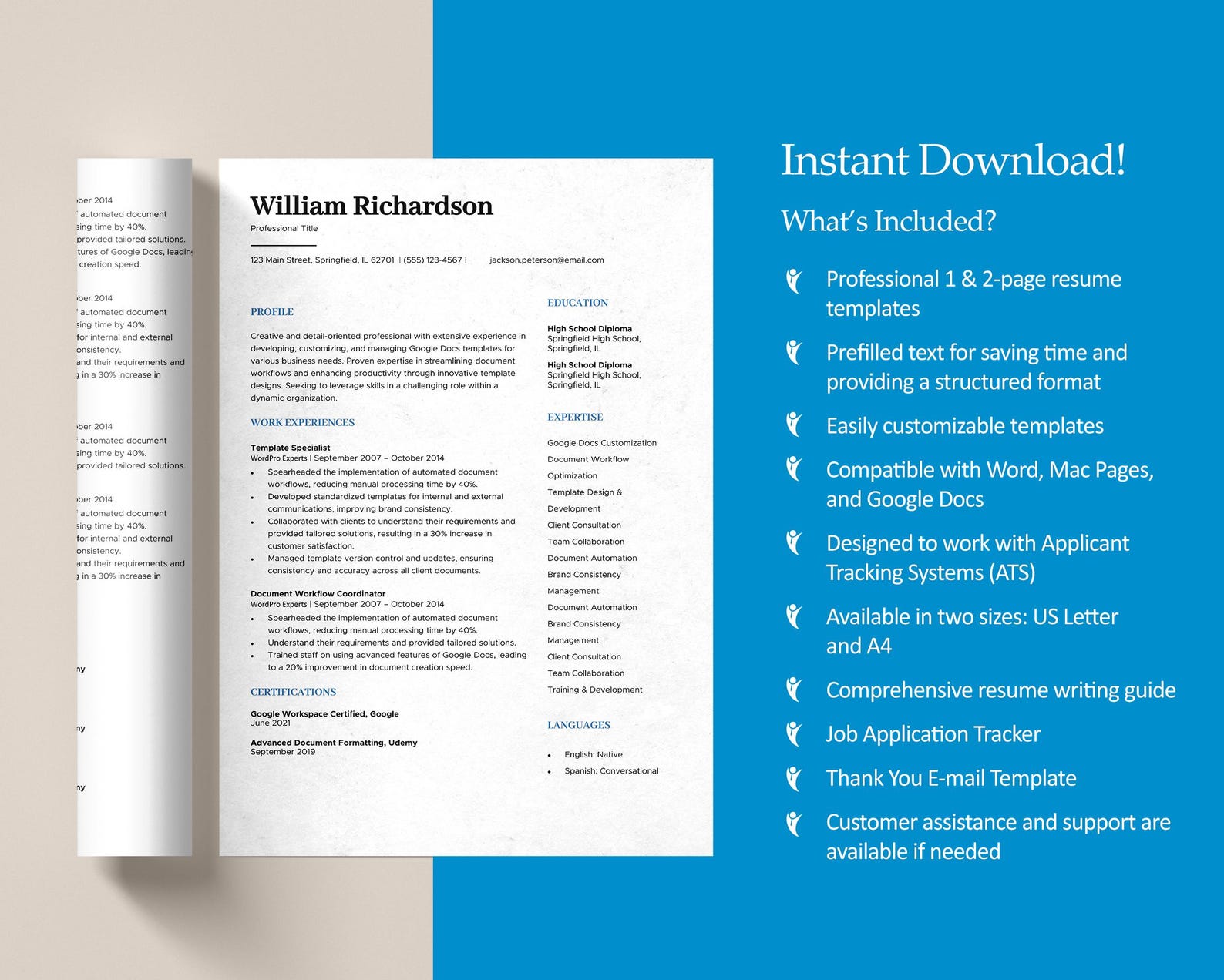 Server Resume Template | Editable in Word, Google Docs, Apple Pages ...
