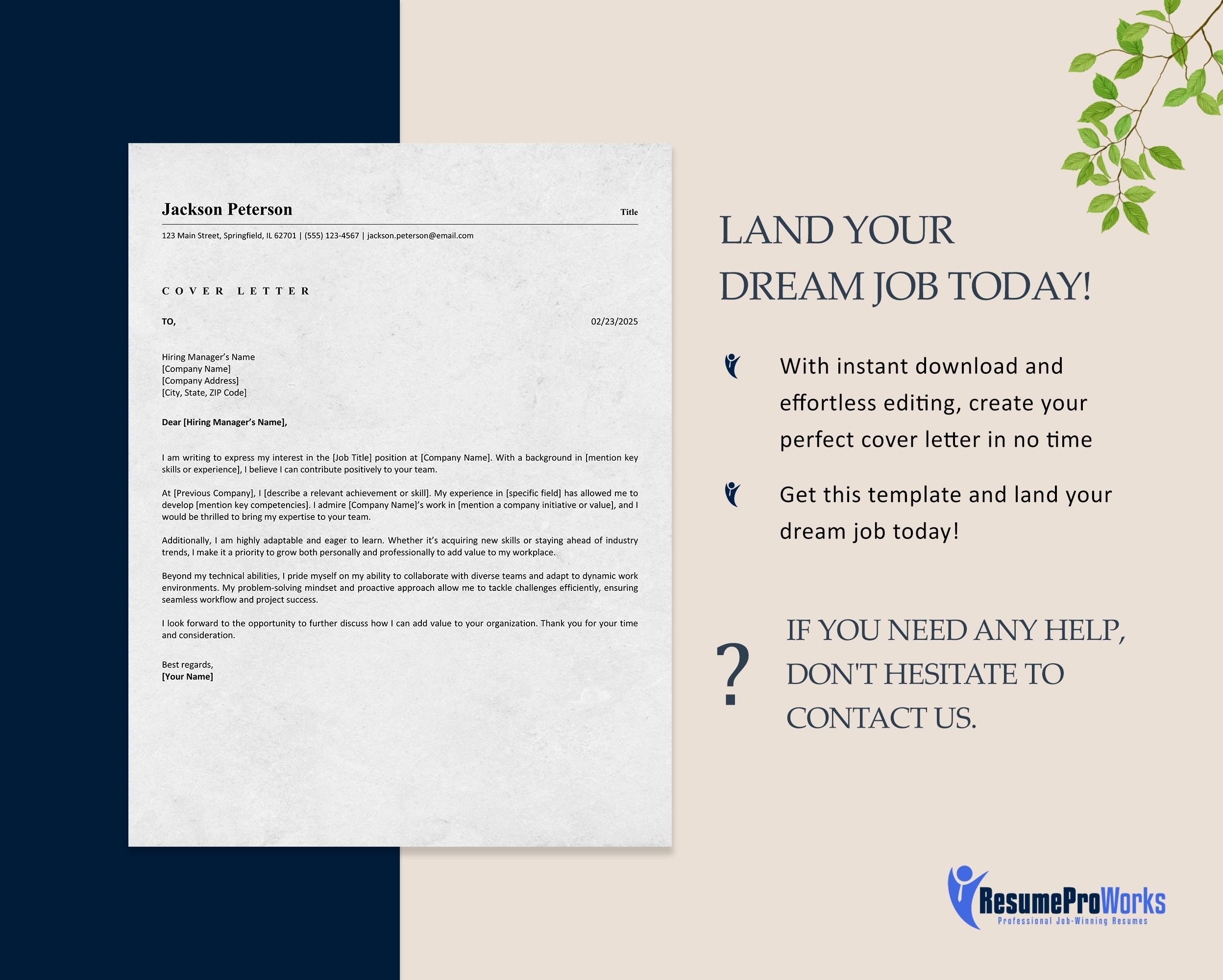 Traditional Cover Letter Template, Editable Example, Includes Tracker ...