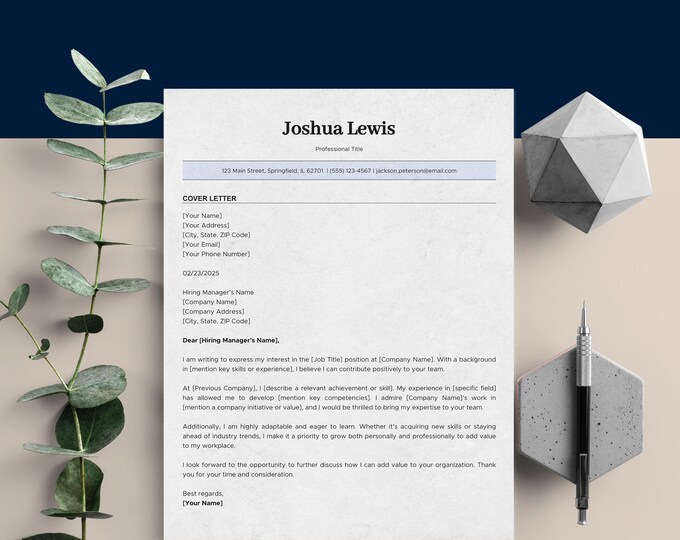 Minimalist, Professional Cover Letter Template - DIGITAL DOWNLOAD ...