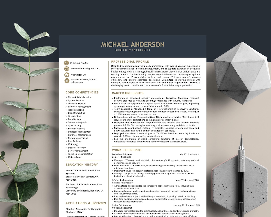Information Technology Resume Template | IT Resume Example for Word ...