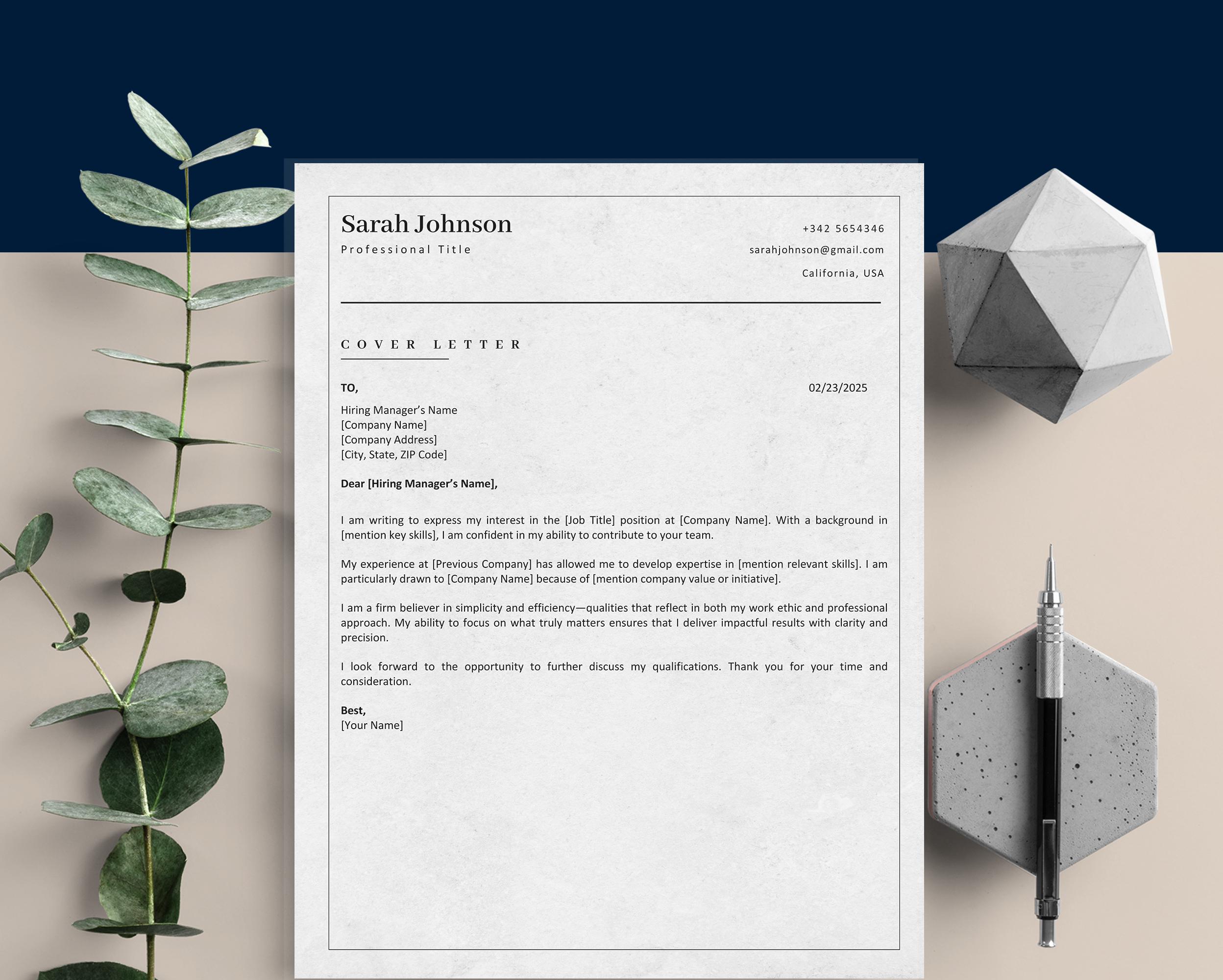 Simple Cover Letter Template for Word Pages Google Docs – Clean Design ...