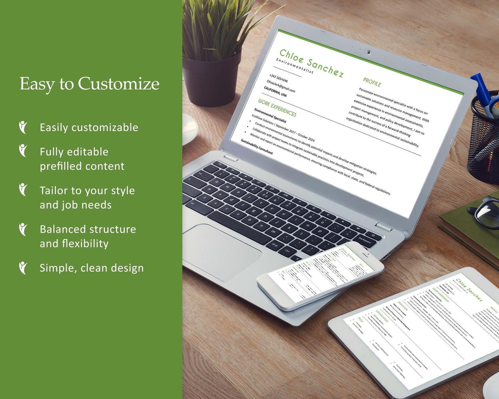Environmentalist Resume Template: Green Job, Ecologist, Scientist (PDF ...