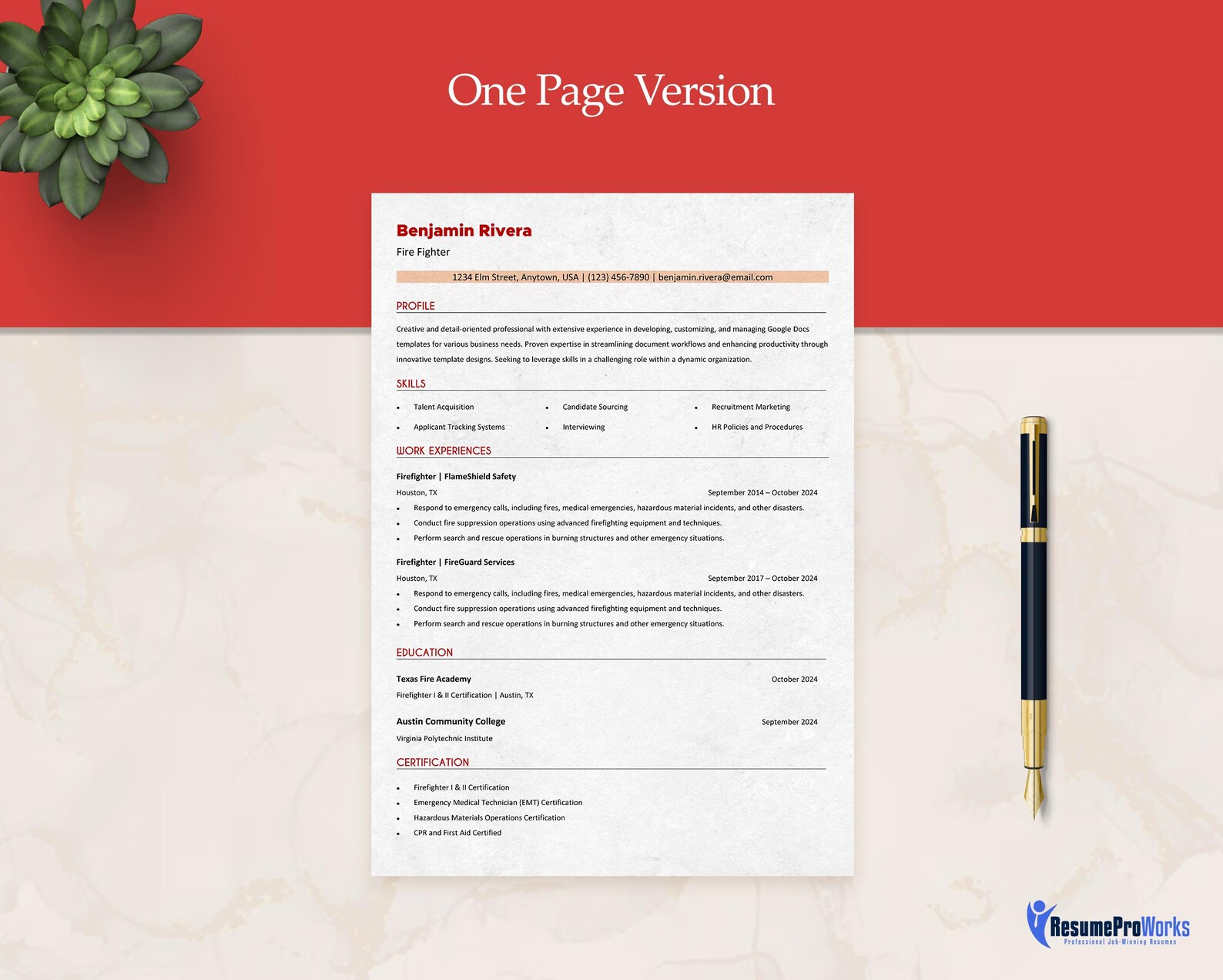 Firefighter Resume With Writing Guide Template ATS Compatible Emergency ...