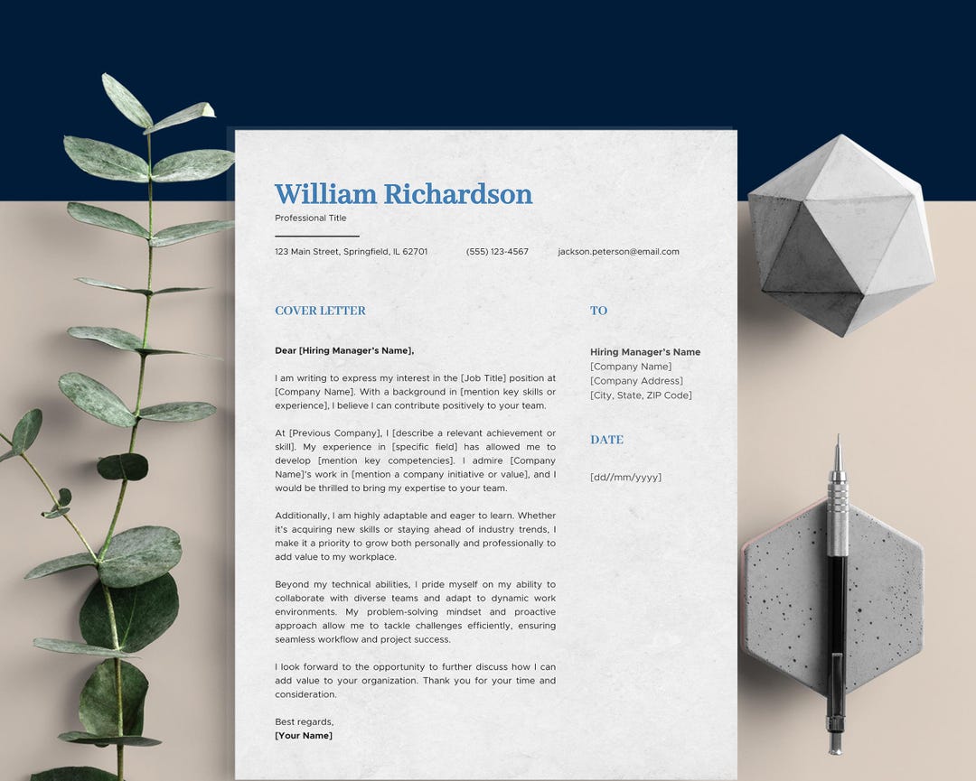 Minimalist Cover Letter Template for Word Pages Google Docs – Easy to ...