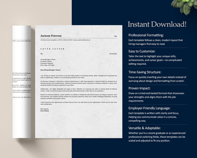 Traditional Cover Letter Template, Editable Example, Includes Tracker ...
