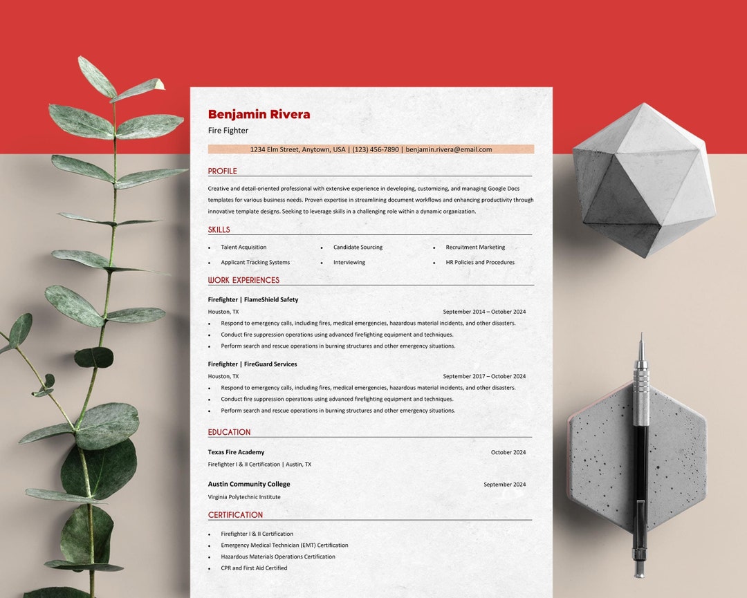 Firefighter Resume With Writing Guide Template ATS Compatible Emergency ...