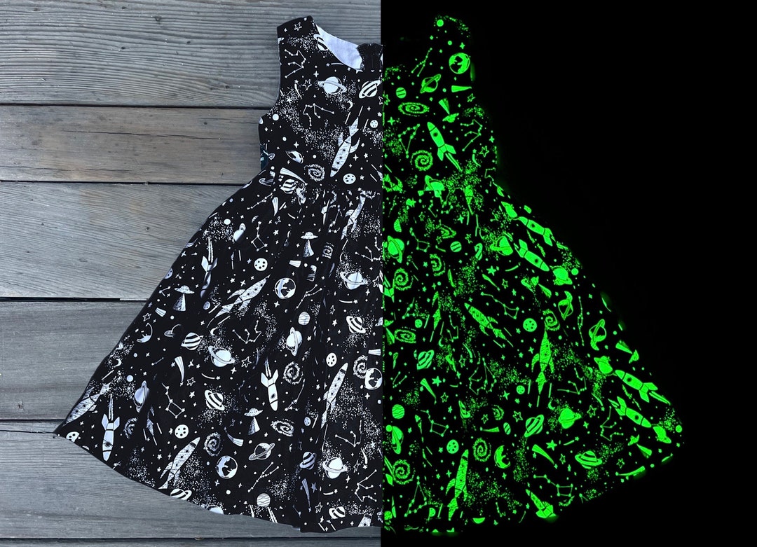 Glow in the Dark Cosmic Girls Dress, STEM, Galaxy, Moon, Stars, Space ...