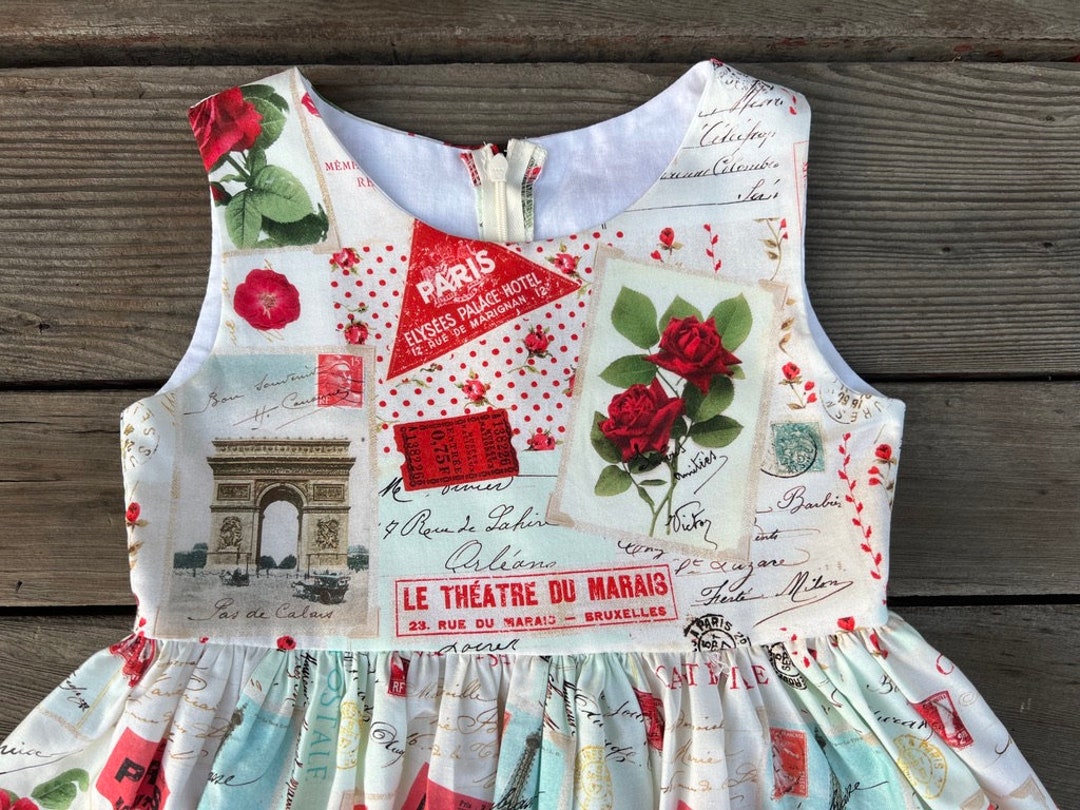 Girls Parisian Sundress: Red Floral Cotton Dress - Etsy