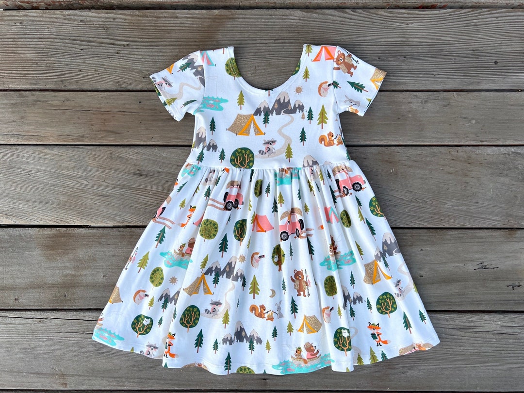 Girls Cotton Jersey Dress, Camping Dress, Gifts for Girls, Woodland ...