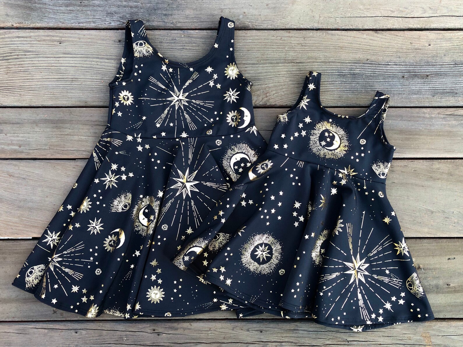 Cosmic Girls Dress Celestial Metallic Gold and Black Stars - Etsy