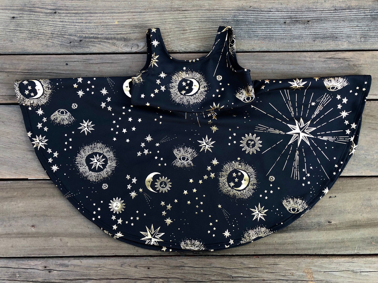 Cosmic Girls Dress Celestial Metallic Gold and Black Stars - Etsy
