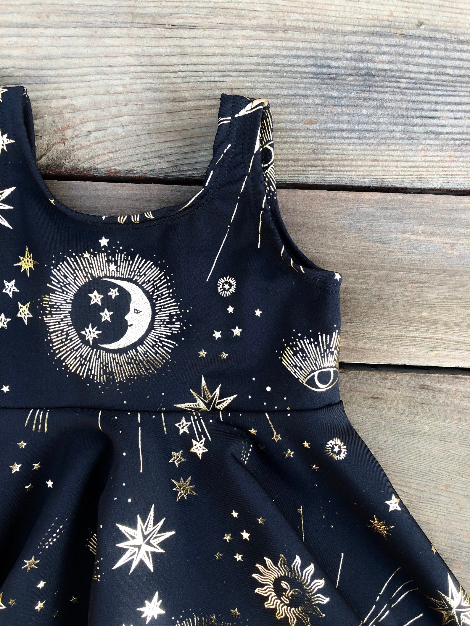 Cosmic Girls Dress Celestial Metallic Gold and Black Stars - Etsy