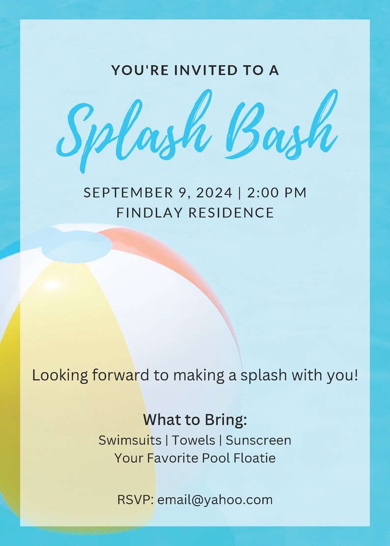 Splash Bash Pool Party Invitation - Etsy