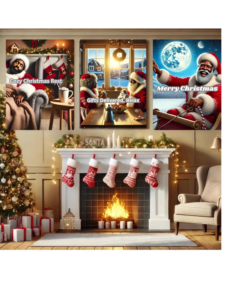 Joyful Santa Ride: African American Santa Claus Laughing in His Sleigh ...