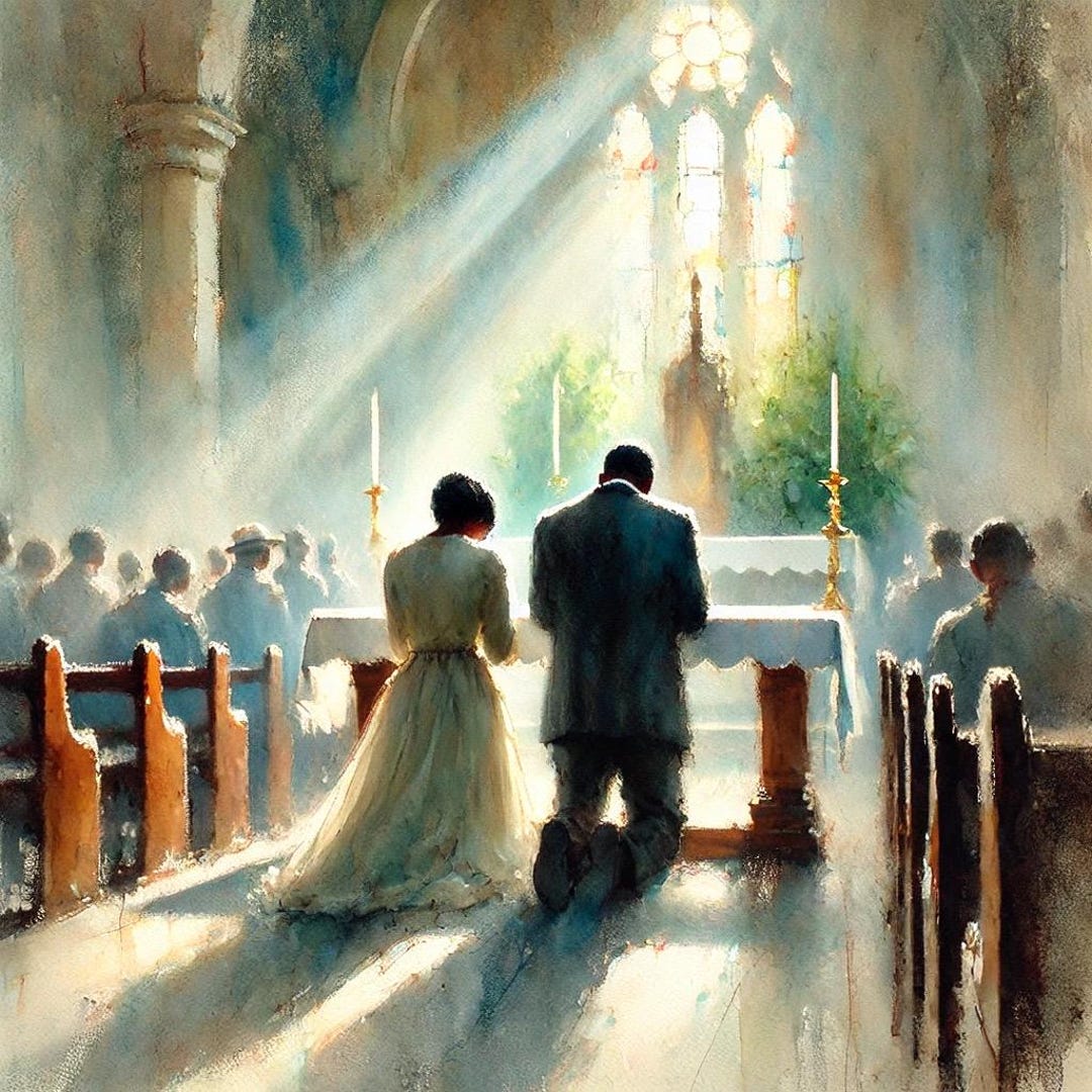 Impressionist Altar Prayer Art: Black Couple, Serene Pastel Tones - Etsy