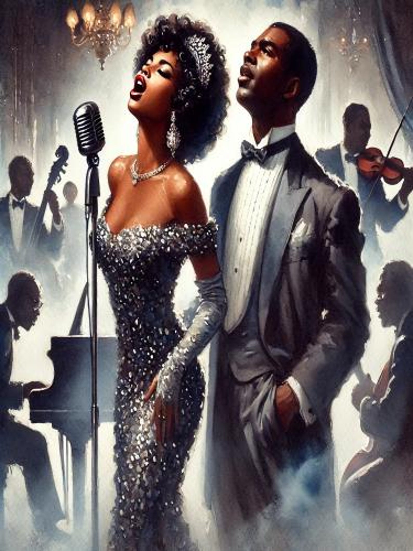 Jazz Duet Elegance: African American Singers in Sequins & Tuxedo ...