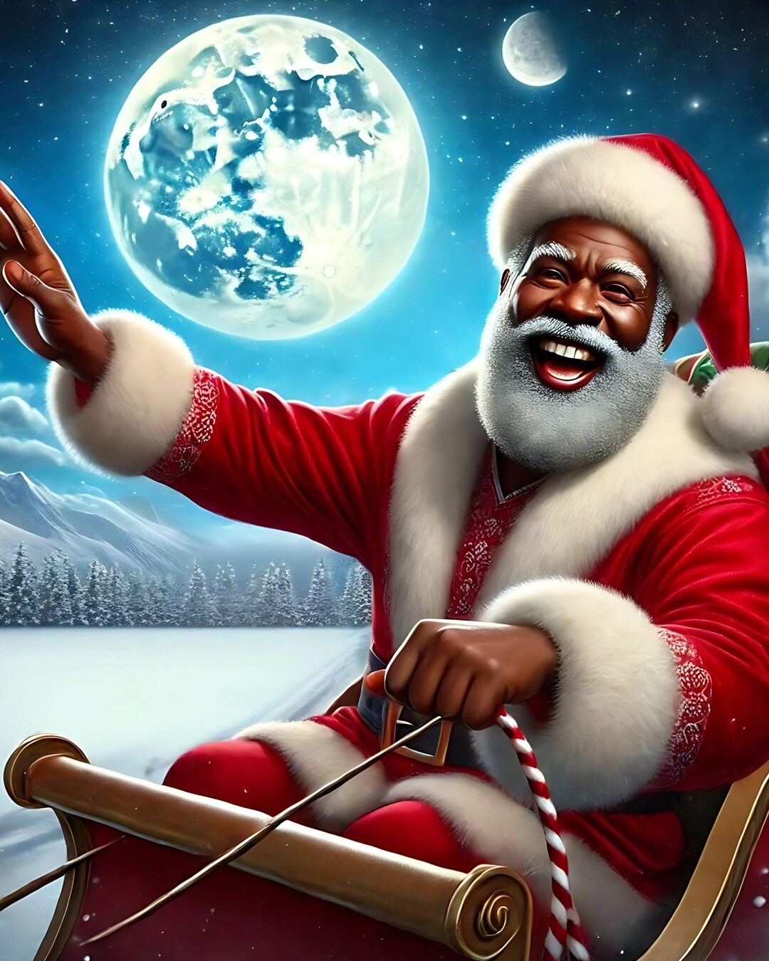Joyful Santa Ride: African American Santa Claus Laughing in His Sleigh ...