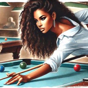 Soulful Pool - Black Woman Mastering Pool Game - Digital Wall Art ...